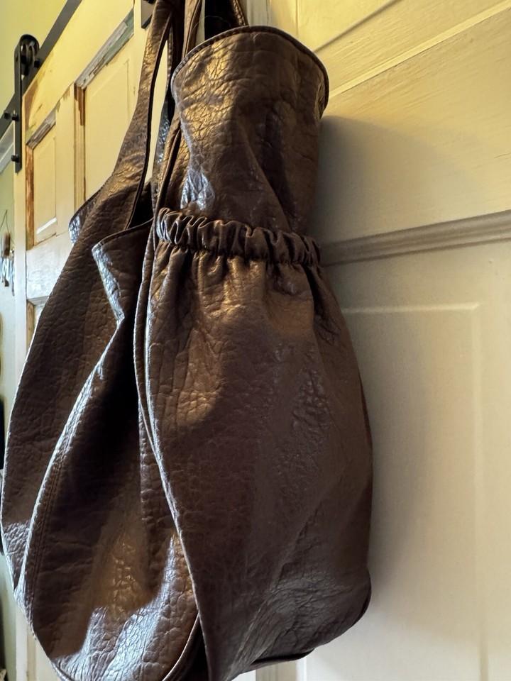 Zoe Blu NICE Brown Pebble Faux Leather Bucket Bag Purse W/chains Very ...
