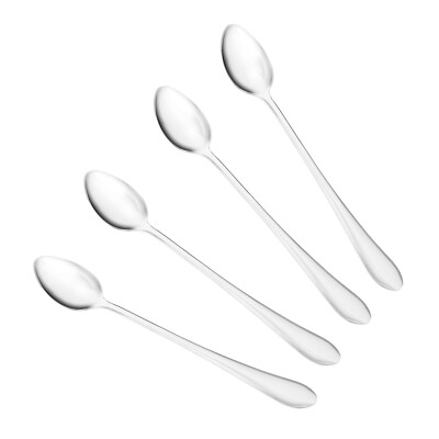 4 Long Handle Teaspoons Tea Spoon Stainless Steel Coffee Latte Ice ...