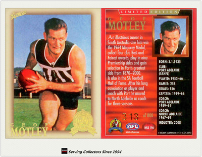 HOF-2012 AFL Eternity Hall Of Fame Limited Edition HF196 Geof Motley(P ...