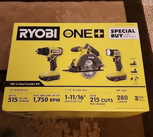 Ryobi ONE+ 18V Cordless 3-Tool Combo Set 2 batteries/charger New ...