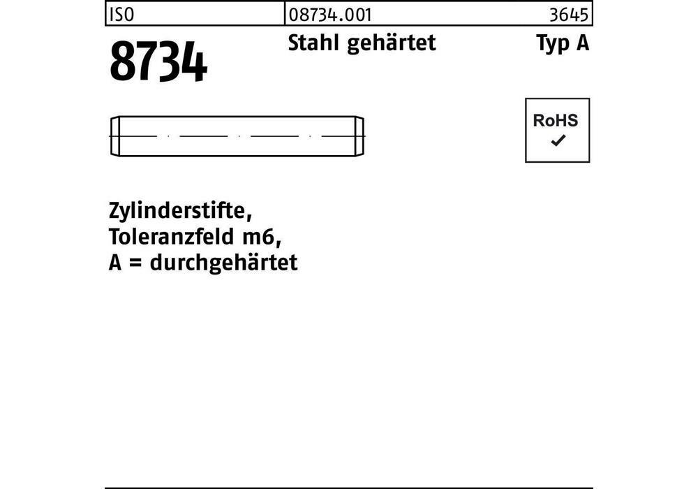 Zylinderstift ISO 8734 3 m6 x 16 Stahl gehärtet Toleranz m6 ISO 8734 ...
