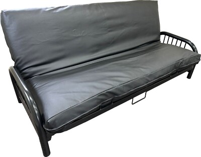 Queen Size Black Leather Vinyl Futon Cover, Mattress Slipcovers, Bed ...