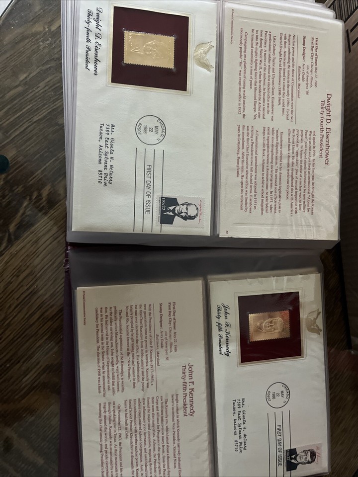 22 KT GOLD GOLDEN REPLICAS OF 1986 US PRESIDENTS STAMPS COMPLETE SET 36 ...