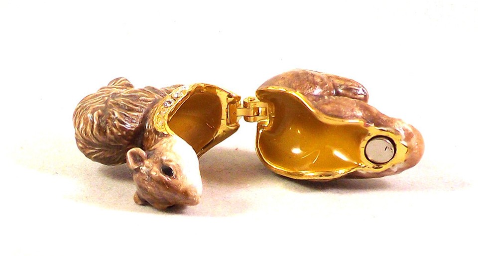 Playful Squirrel Pewter Bejeweled Hinged Miniature Trinket Box ...