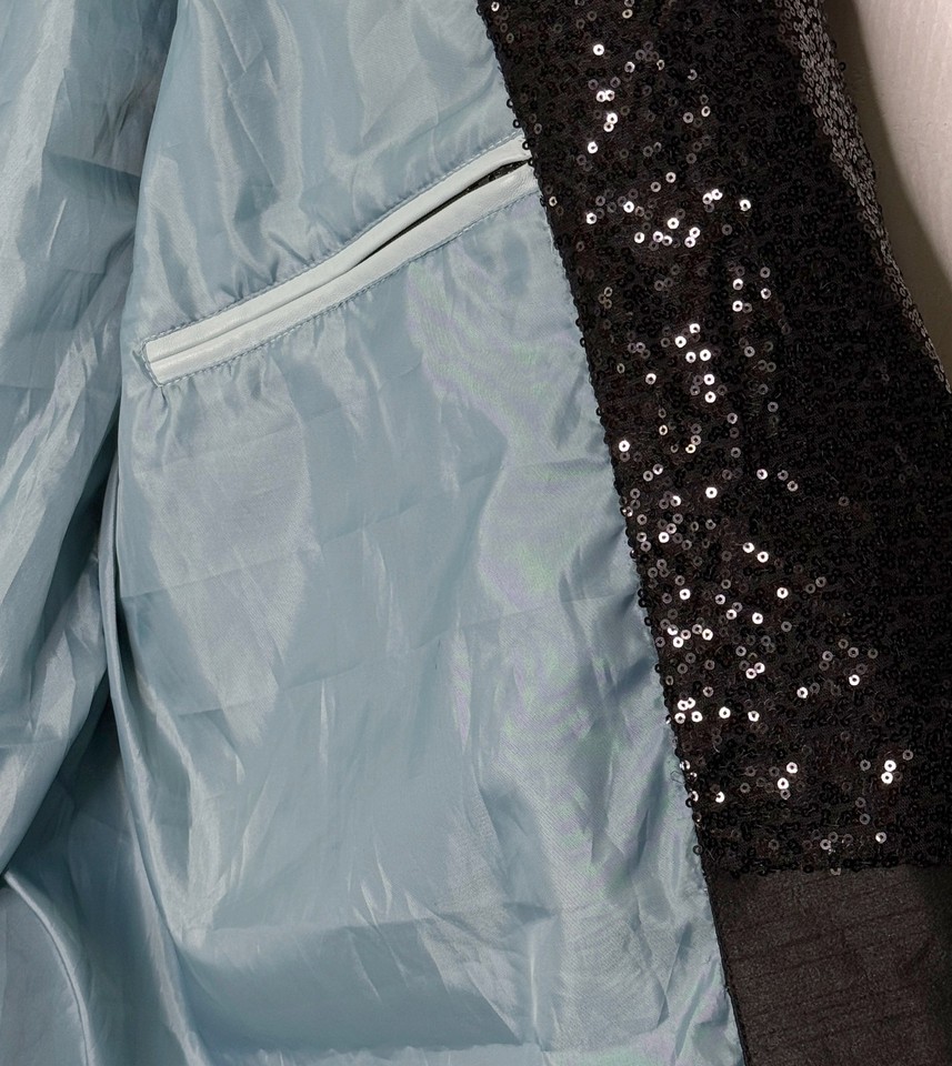 Rastah Jacket Blazer Leather 'Electric Elvis' Mens M Black Sequin Lapel ...