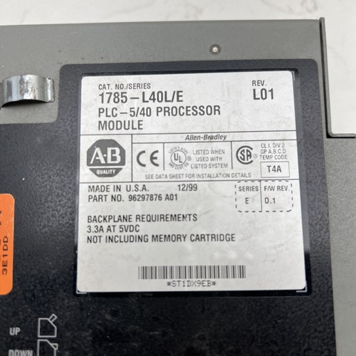 ALLEN BRADLEY 1785-L40L/E PLC-5/40 Processor Module w/ 1771-CXT/A and ...