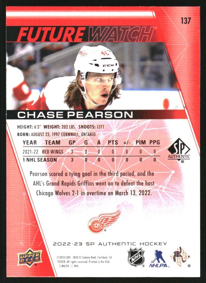 2022-23 SP Authentic Limited Red #137 Chase Pearson FW | eBay