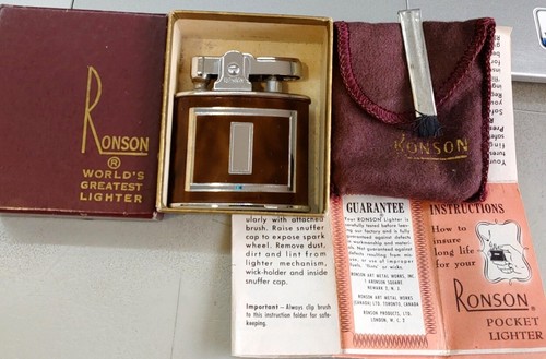 Vintage RONSON Standard Brown & Chrome Pocket Cigarette Lighter Art ...
