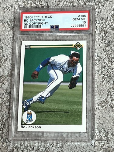 PSA 10 GEM MINT BASEBALL CARD 1990 UPPER DECK BO JACKSON NO COPYRIGHT ...