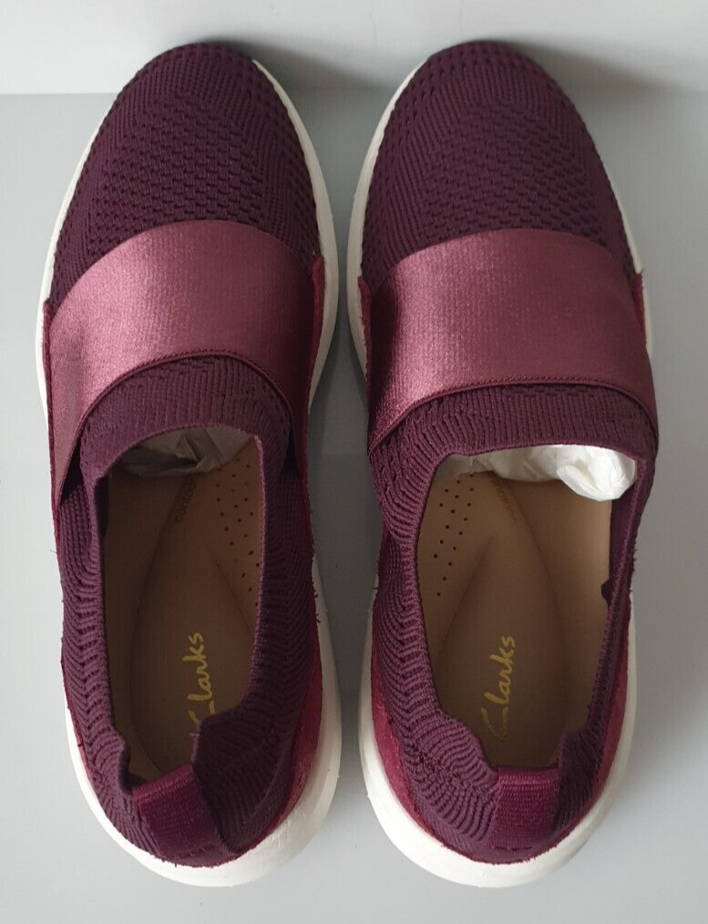 Clarks Un Rio Knit Merlot Combi Casual Shoes Size UK 4 100% Genuine ...