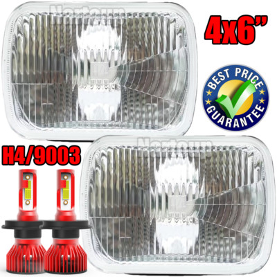 4X6" Stock Glass Lens / Metal Headlight 6000k LED Light Bulb Headlamp ...