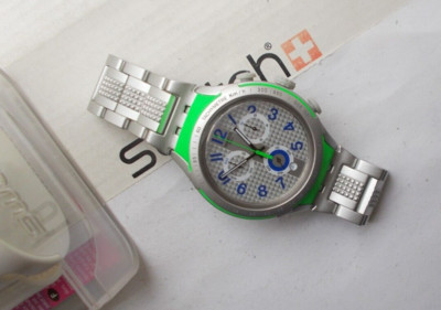 IRONY XLITE CHRONO SWATCH " ELECTRIC RIDE " PRISTINE - BOX VERY RARE L ...