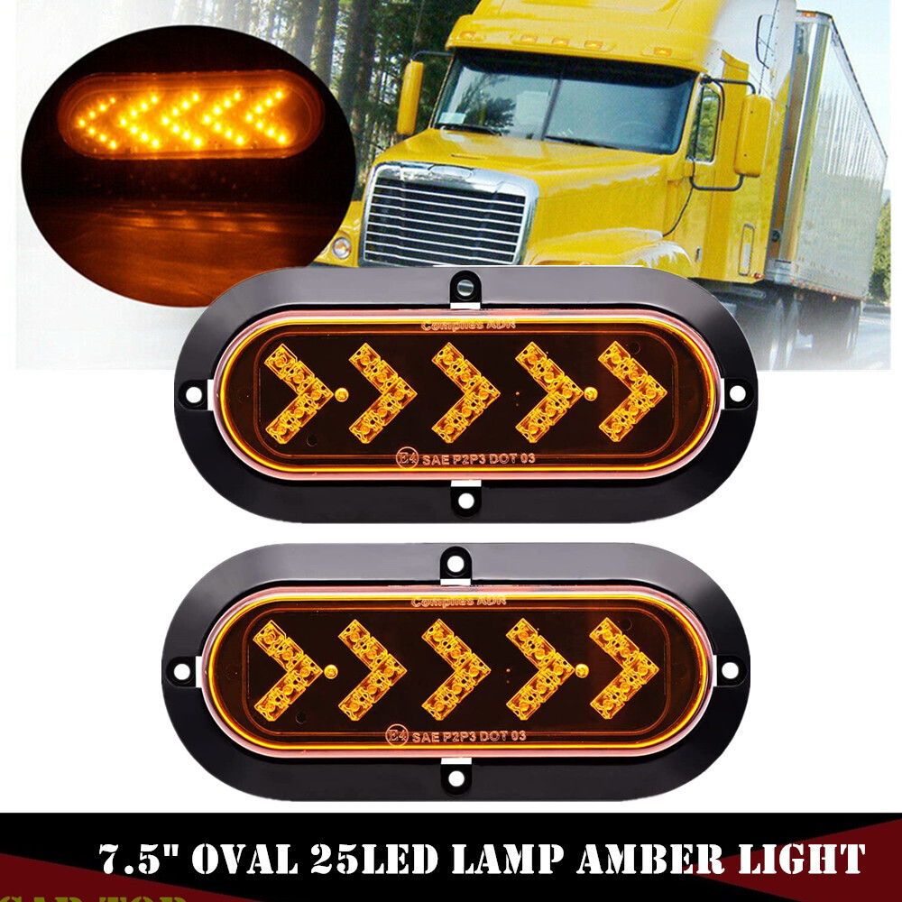 2x Oval 25LED Lamp Amber Truck Trailer Stop Tail Arrow Turn Signal ...