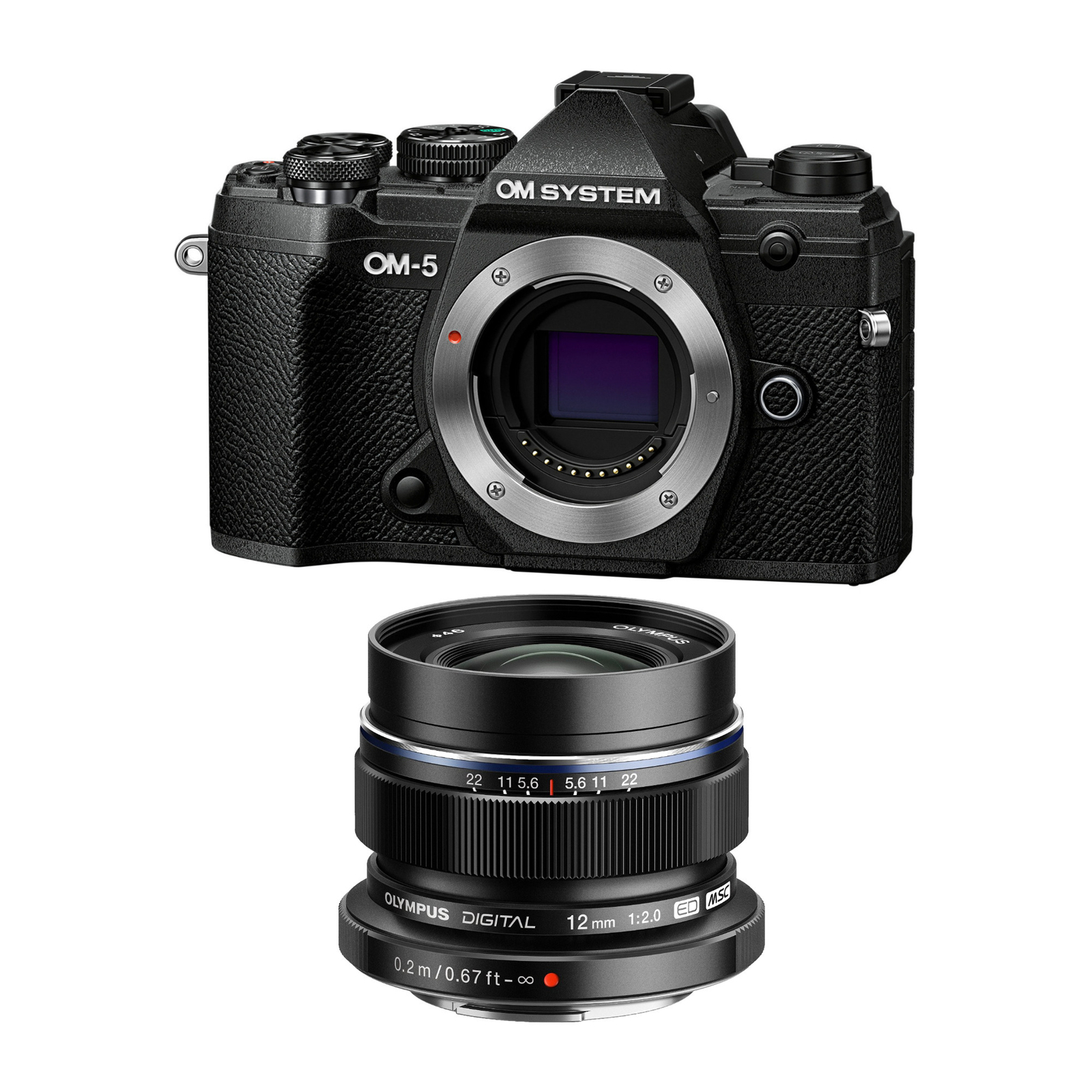 OM SYSTEM OM5 Mirrorless Digital Camera with Digital ED 12mm f2 Lens Black