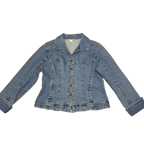 Dress Barn Jean Jacket Blue Denim Womans Large Snaps 2 Pockets | eBay