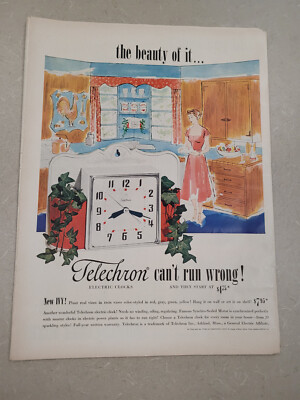 VTG 1951 Original Magazine Ad Telechron Electric Clocks Can't Run Wrong ...