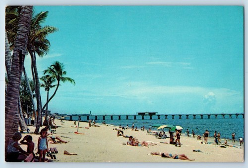 c1960 Pompano Beach Florida Postcard Sand Sea Sunny Fishing Pier ...