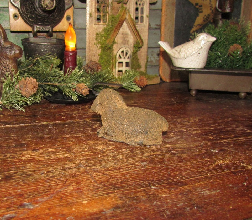Primitive Antique Vtg Style Easter Lamb Blackened Beeswax Cinnamon ...