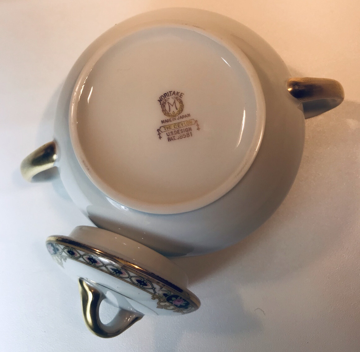 Noritake Ceylon Jam Bowl Handled 6.5"x4" Black Pink Peonies Gold Stamp ...