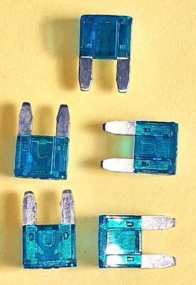 15 amp BLUE MINI FUSES 11mm LONG SMALL SPADE FUSES PACKET OF 5 15amp ...