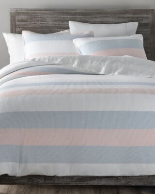 UGG Arcata Queen Duvet Cover Waffle-Weave Pink Blue & White Bedding ...