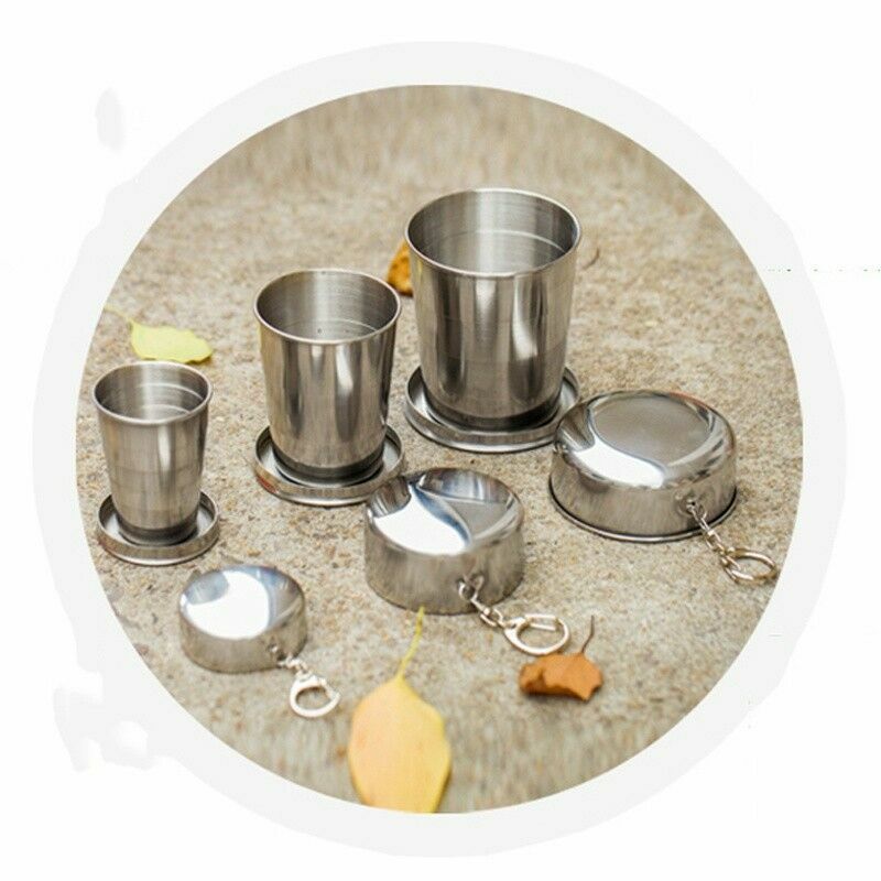 1X Stainless Steel Collapsible Folding Cup Mug Travel Keychain Camping ...