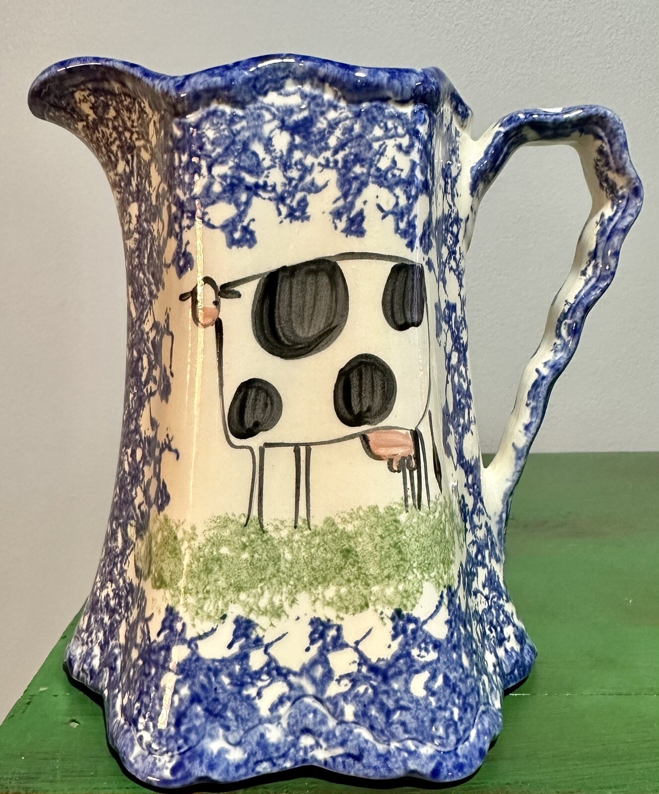 Molly Dallas Blue Spatterware Ohio Folk Cute Molly Cow Pitcher 6 1/2 ...