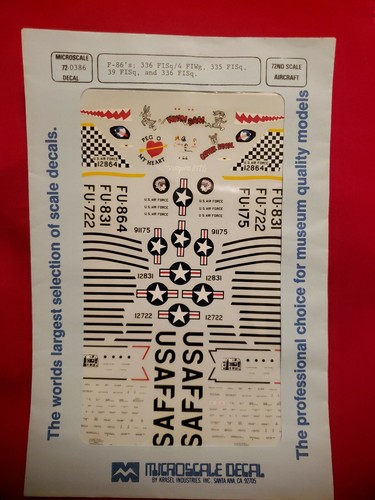 Microscale Model Decal 72-0386 F-86's; 336 FISq/4 FIWg 335 FISq 39 FISq ...