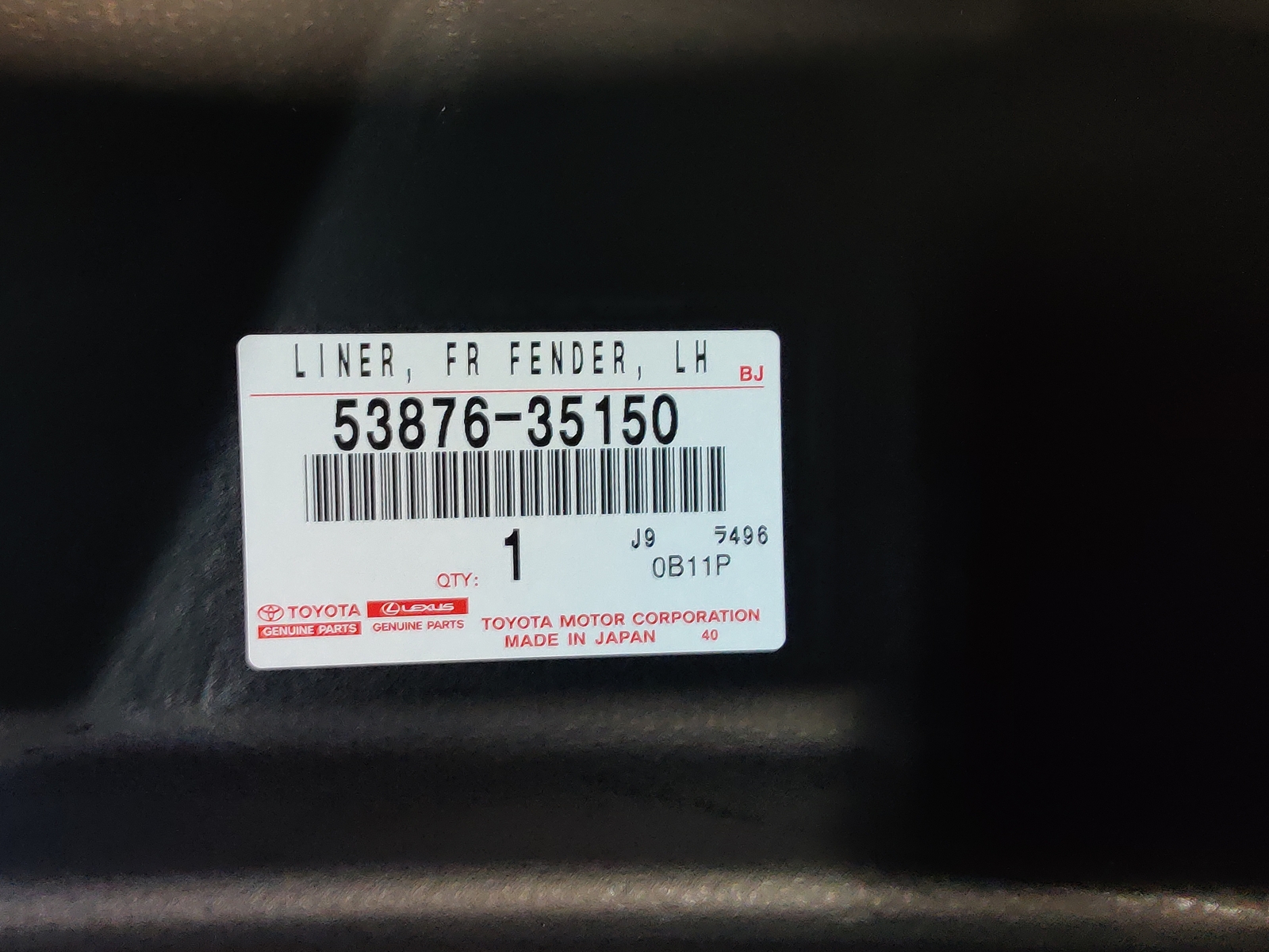 Genuine OEM Toyota 53876-35150 Driver Front Fender Liner 2014-2020 ...