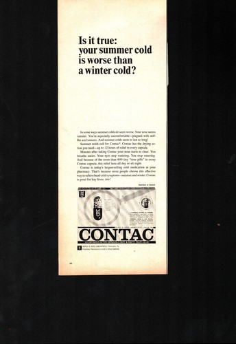 1964 ORIGINAL VINTAGE CONTAC COLD CAPSULES MEDICINE MAGAZINE AD ...