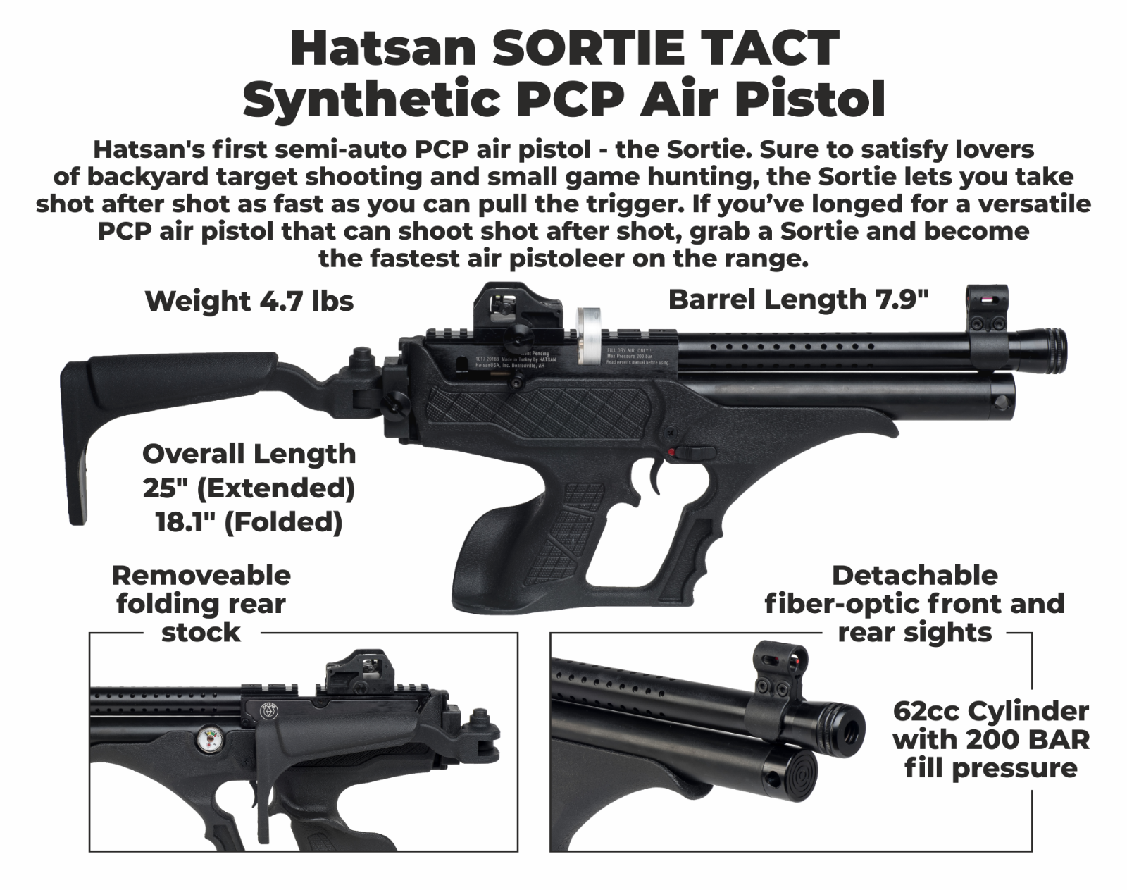 Hatsan Sortie Tact Synthetic PCP Air Pistol with Targets and Pellets ...
