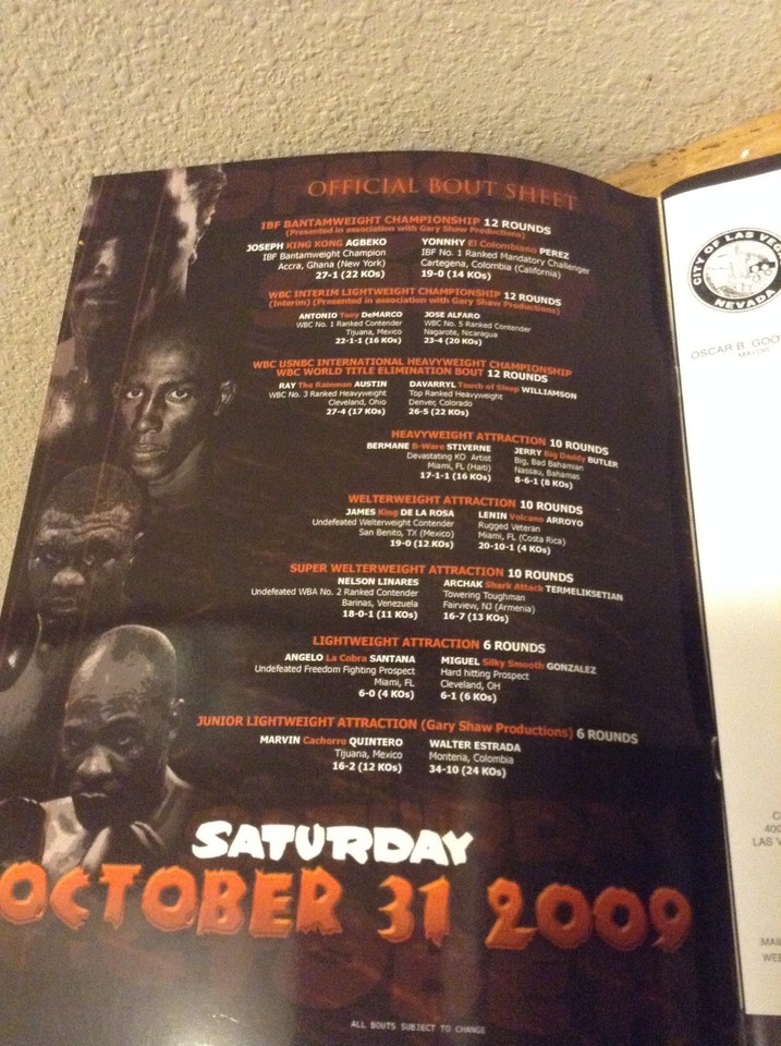 DON KING Boxing Program:AGBEKO vs PEREZ Oct 31, 2009 LAS VEGAS | eBay