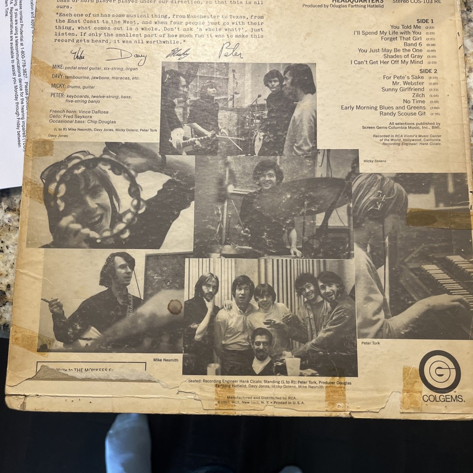 Peter Tork Monkees Signed Auto headquarters Album Cover Beard No Record ...