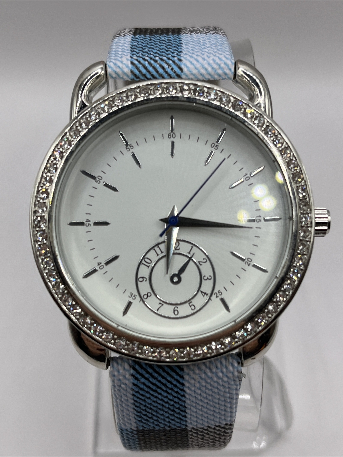 MSPCI Women's Quartz Watch Rhinestone Bezel Plaid Band- New Battery | eBay