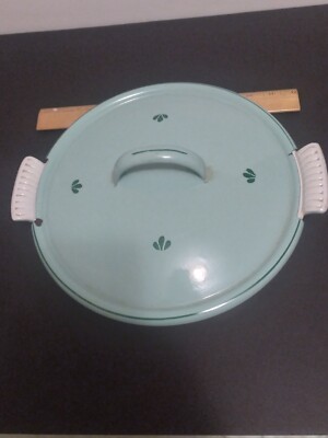 Vtg DRU Light Green Tulip Enameled Cast Iron Shallow Baking Dish ...