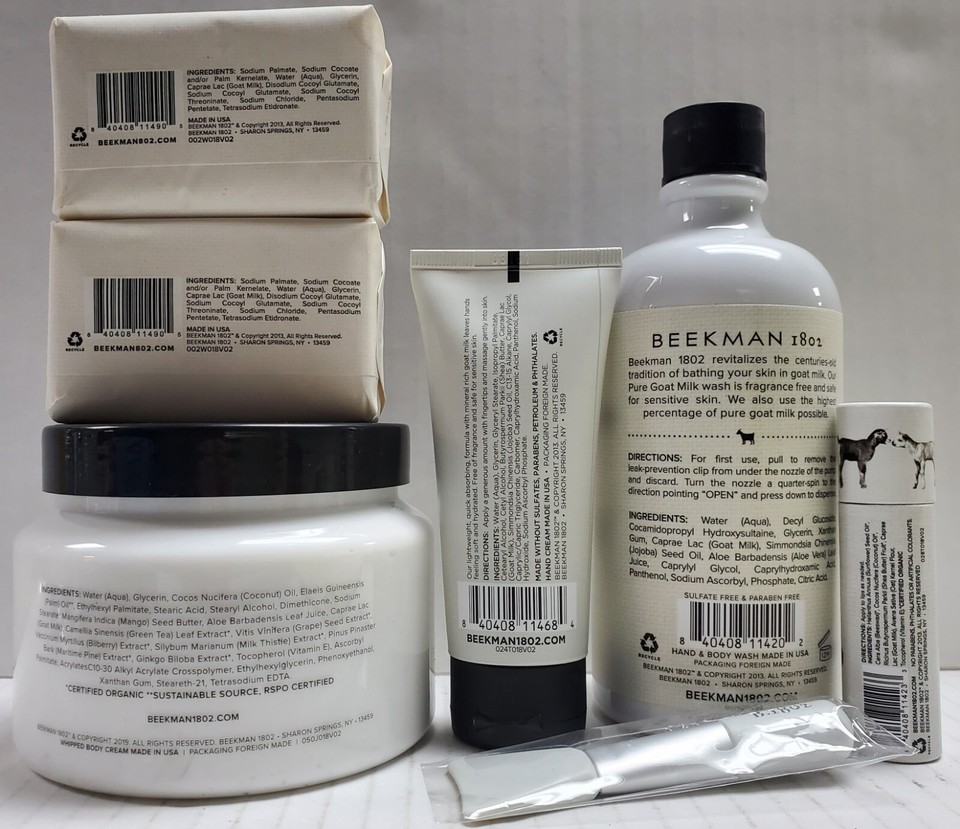 Beekman 1802 Goat Milk Gift Set 7pc Body Cream+Soap+Hand Cream+Lip Balm ...