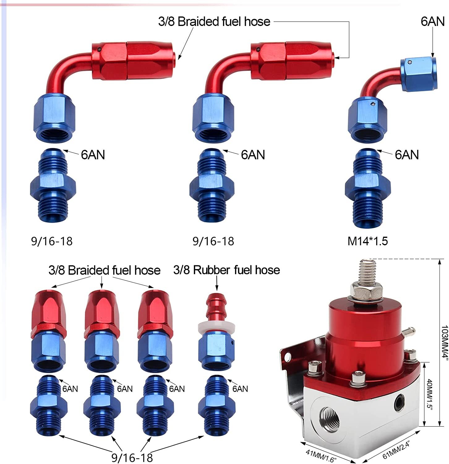 Universal Fuel Pressure Regulator Kit 0-100psi Guage AN6 Fuel Line Hose ...