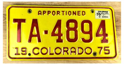 Colorado 1975-1976 APPORTIONED SEMI TRACTOR License Plate TA-4894 ...