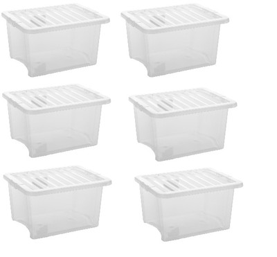 6 PLASTIC STORAGE BOXES 35LTR 35 LITRE CONTAINERS PACK SET WITH CLEAR ...