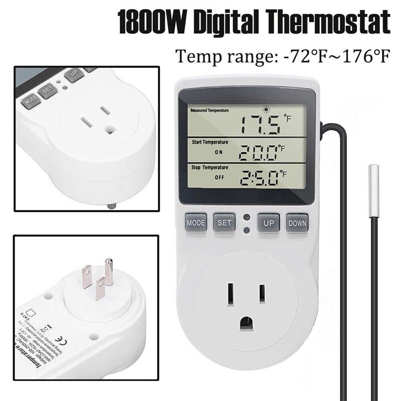 Digital Thermostat Outlet Plug Temperature Controller Heating Cooling w ...