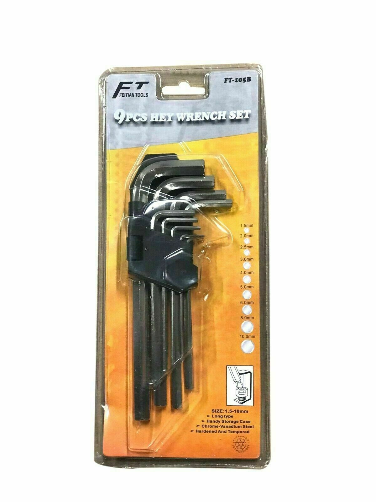 9-Piece Extra Long Tamper Proof Hex Ball End Wrench Key Set 1.5-10mm ...