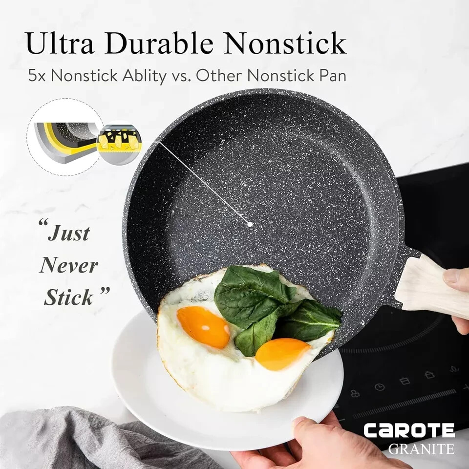 CAROTE Nonstick Frying Pan Skillet,12" Non Stick 12" frying pan w/lid ...