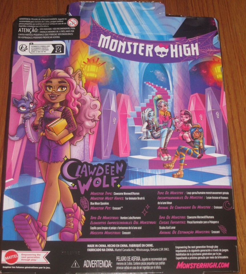 2022 Monster High Clawdeen Wolf G3 Reboot Doll w pet Crescent New Fast ...