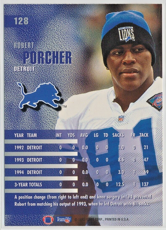 1995 Fleer Football - Robert Porcher - Detroit Lions - Base - #128 | eBay