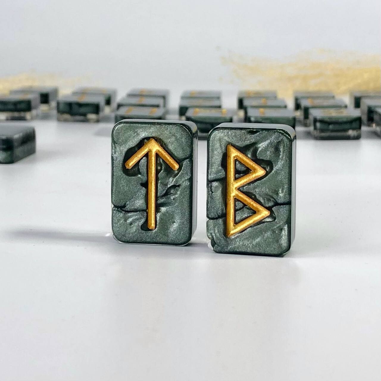 Epoxy Resin RUNES with Case, Rune Set, Green Runes, Unique Viking Norse ...