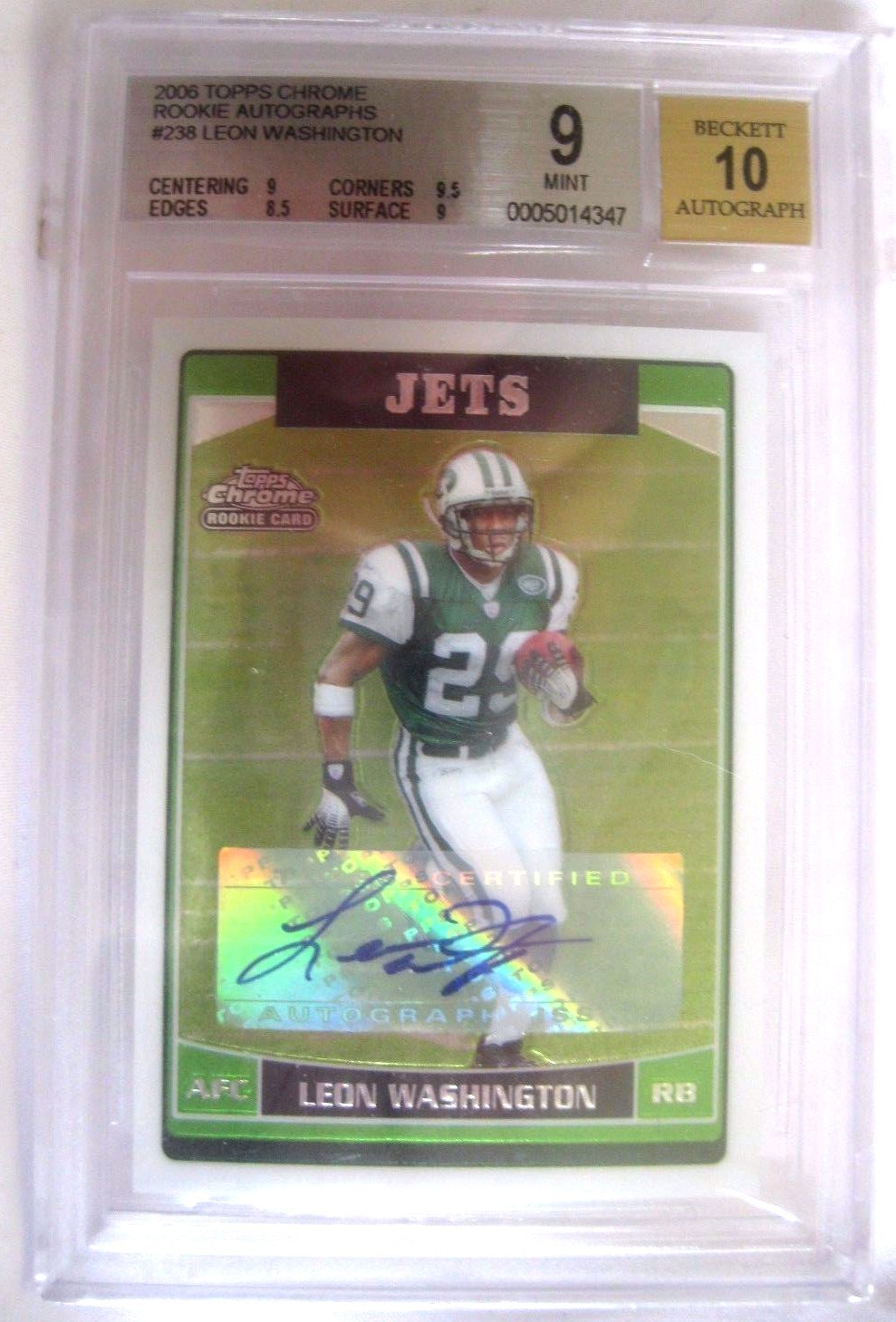 Leon Washington RC 2006 Topps Chrome ROOKIE AUTOGRAPH Card GEM BGS10 ...