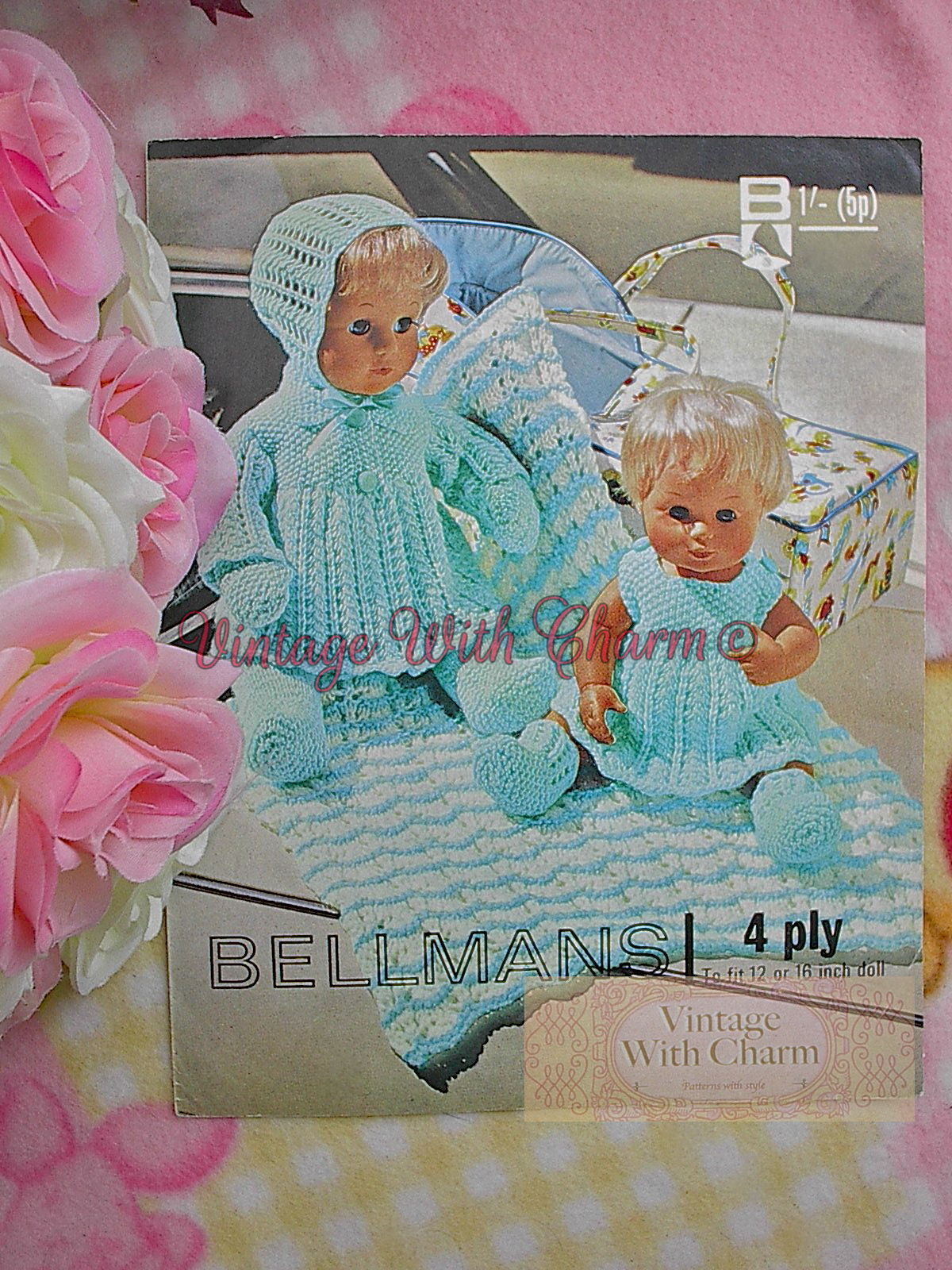 Vintage Knitting Pattern, Pram Set, Dress, Pram Cover For 12 Or 16in ...
