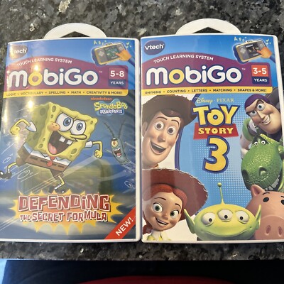 MobiGo Vtech Games Lot Of 2 Spongebob Toy Story 3 Interactive Learning ...