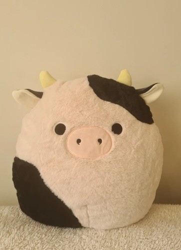 Squishmallows 16" inch Connor The Fuzzy Black & White Cow Fuzzamallow ...