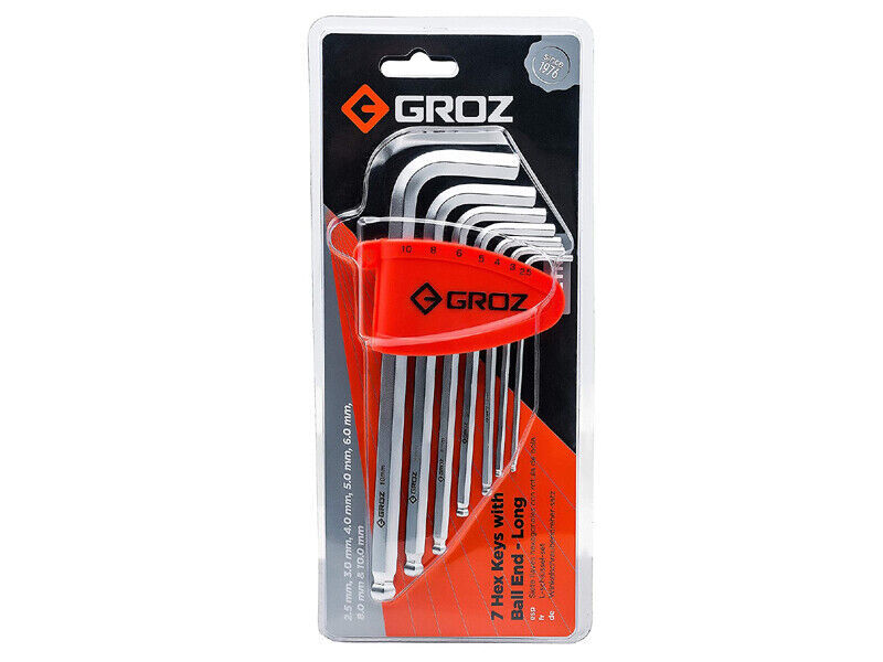 GROZ S2 Steel 7 Piece Set Hex Keys Long Ball End For Mechanics And ...